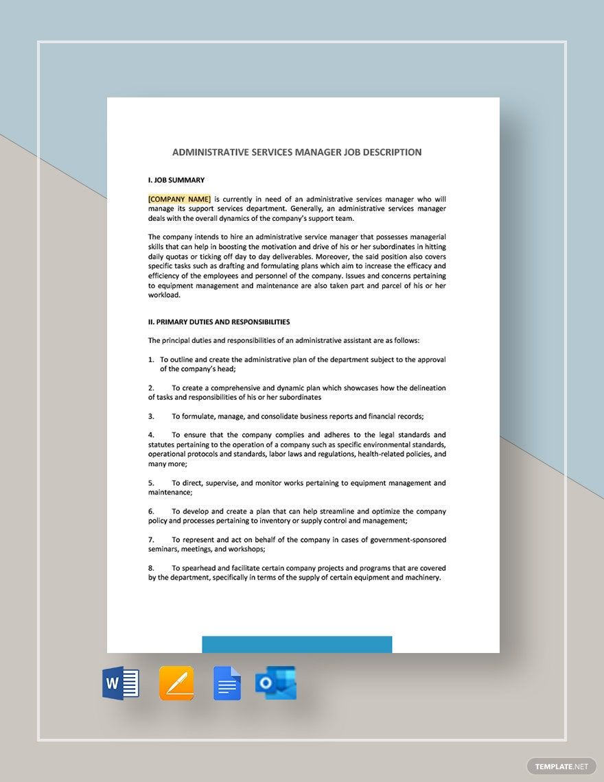 Administrative Services Manager Job Description Google Docs Word 