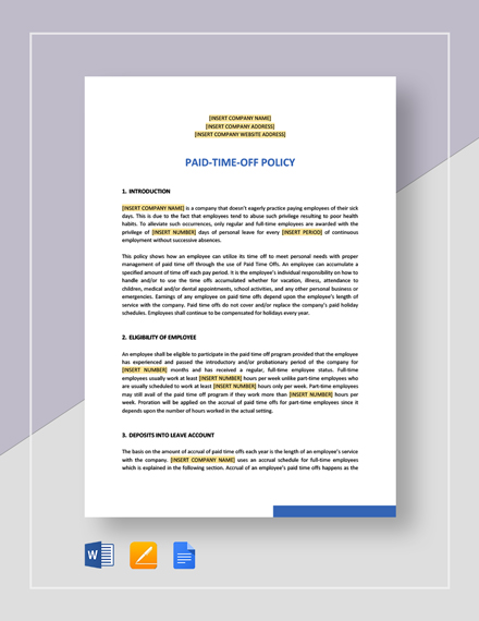 Paid Time Off Policy Template Word Google Docs Apple Pages 