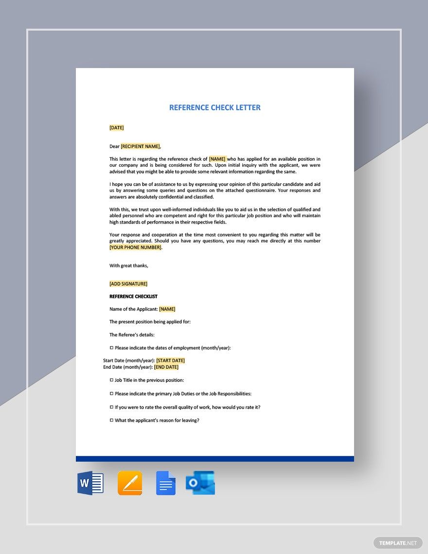 Reference Check Letter Template Google Docs Word Outlook Apple 
