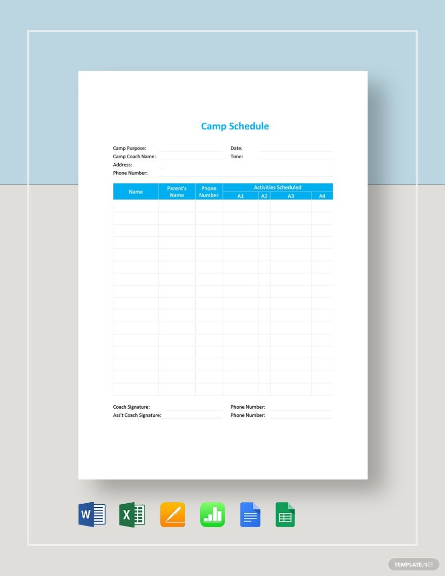 Camp Schedule Template Download In Word Google Docs Excel Google 