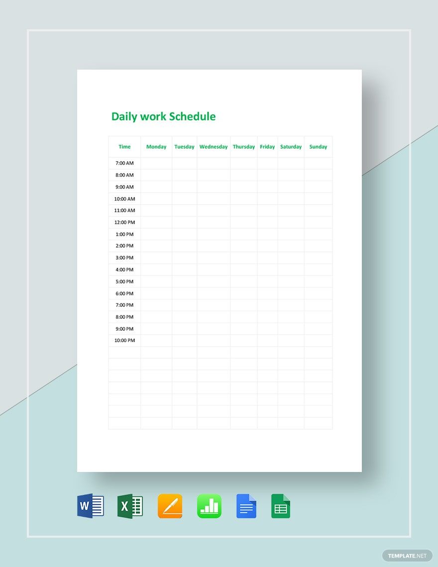 Daily Work Schedule Template In Word Excel Pages Numbers Google 
