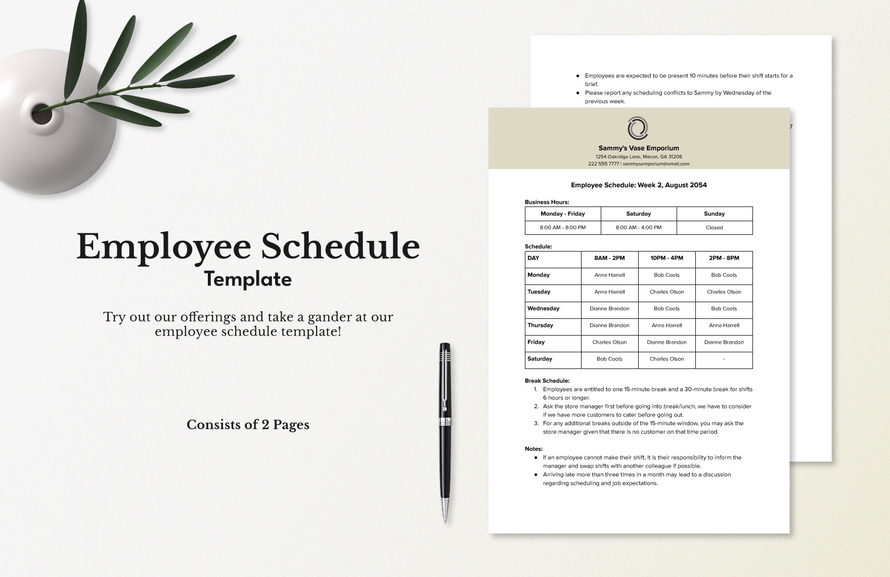 Employee Schedule Template Download In Word Google Docs Excel PDF 