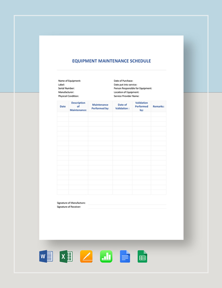 Machine Maintenance Schedule Template - PDF | Word | Excel | Apple ...