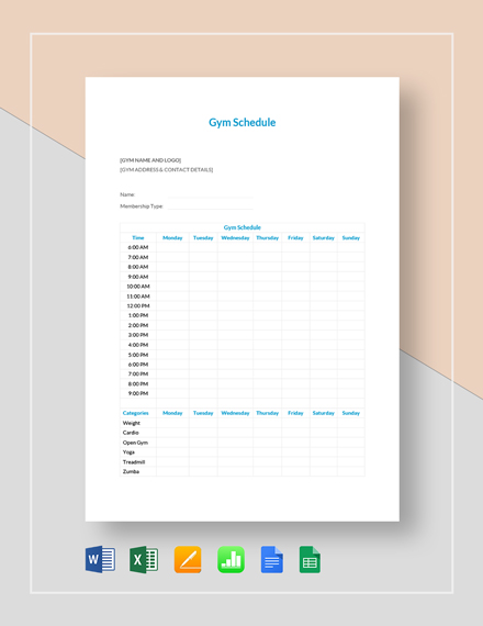 Gym Schedule Template