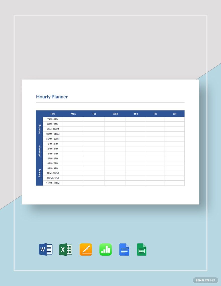 Hourly Planner Template Google Docs Google Sheets Excel Word 