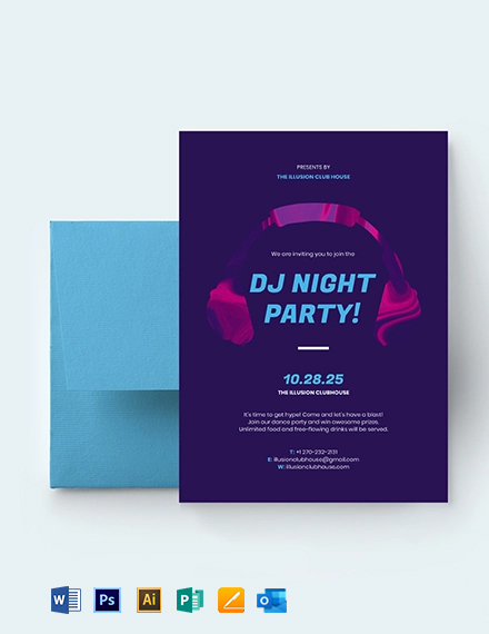 DJ Party Invitation Template - Illustrator, Word, Outlook, Apple Pages ...