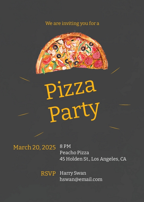 Pizza Party Invitation Template Word DOC PSD Apple MAC Pages 