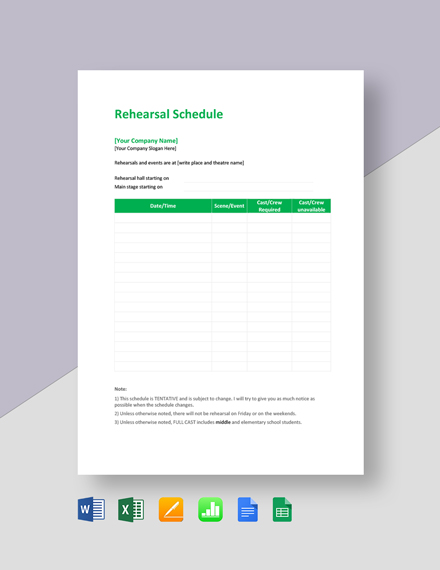 14+ Rehearsal Schedule Templates - Word, Excel, PDF