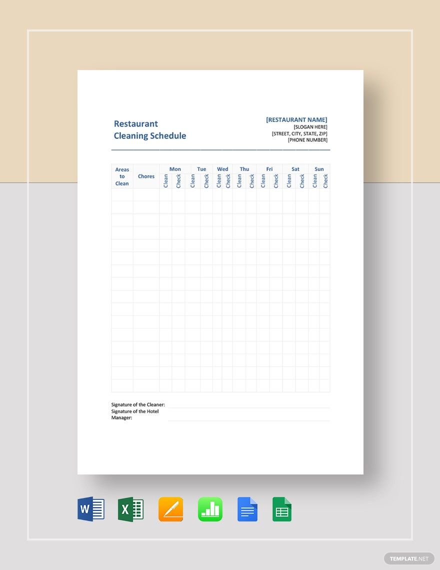 Sample Restaurant Cleaning Schedule Template Download In Word Google 