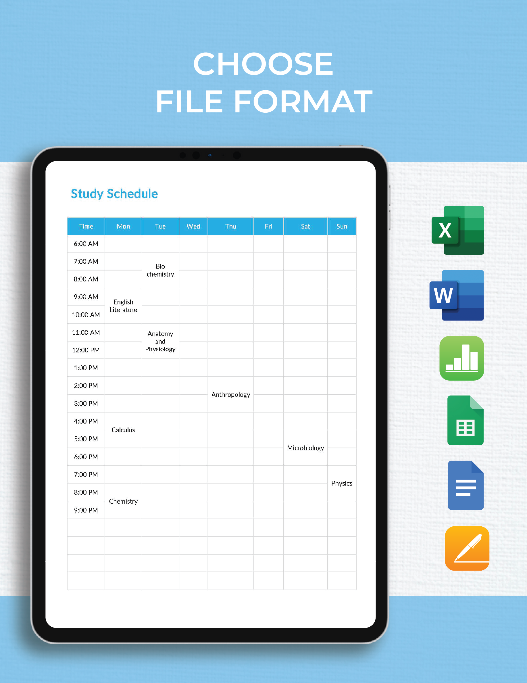 Study Schedule Template - Google Docs, Google Sheets, Excel, Word, Apple Numbers, Apple Pages ...