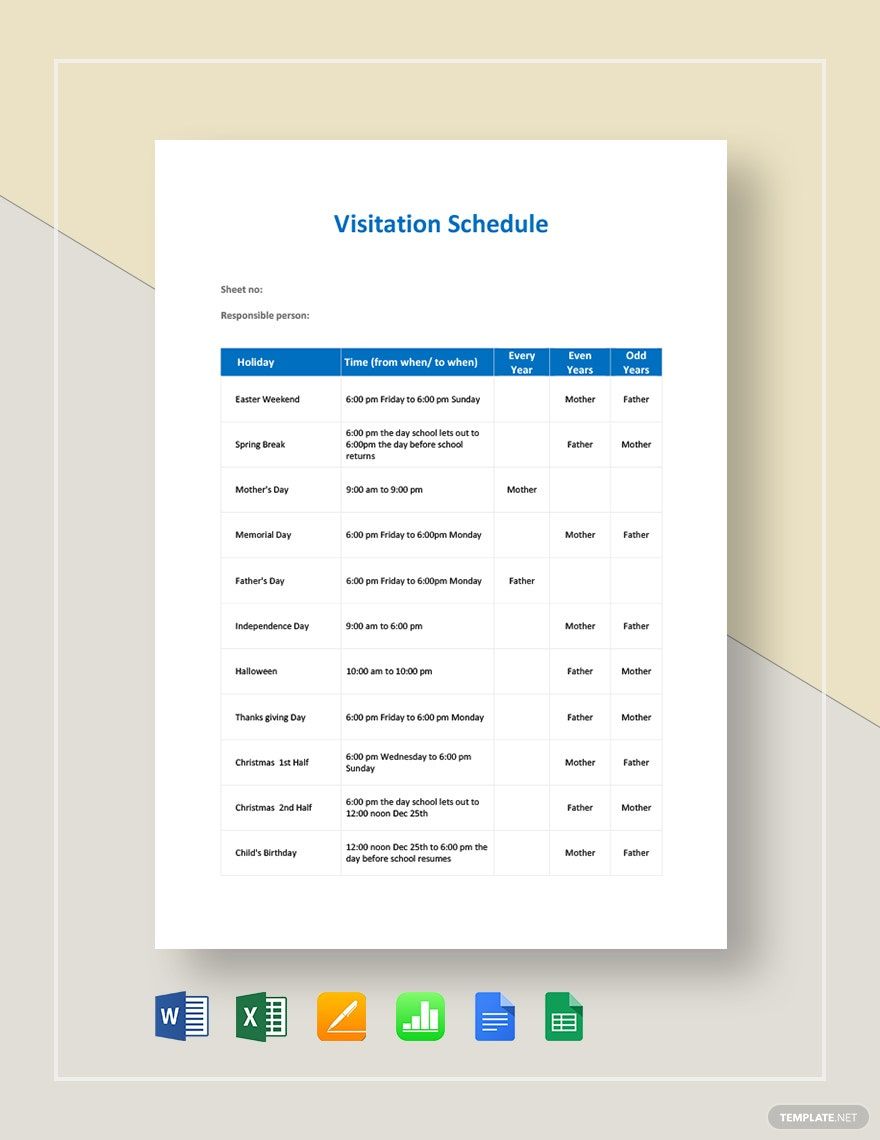 Visitation Schedule Template Google Docs Google Sheets Excel Word 