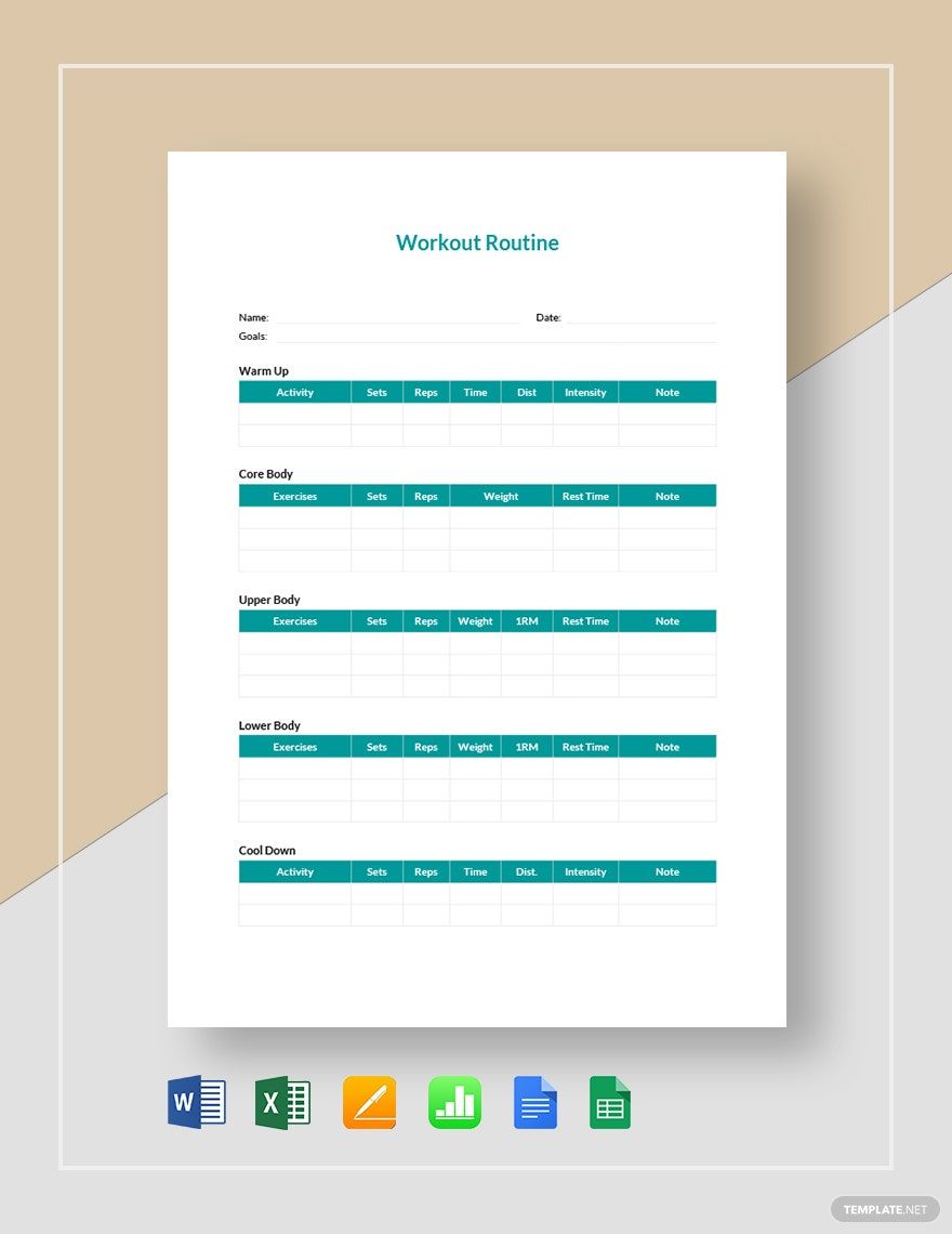 Workout Routine Template Google Docs Google Sheets Excel Word 