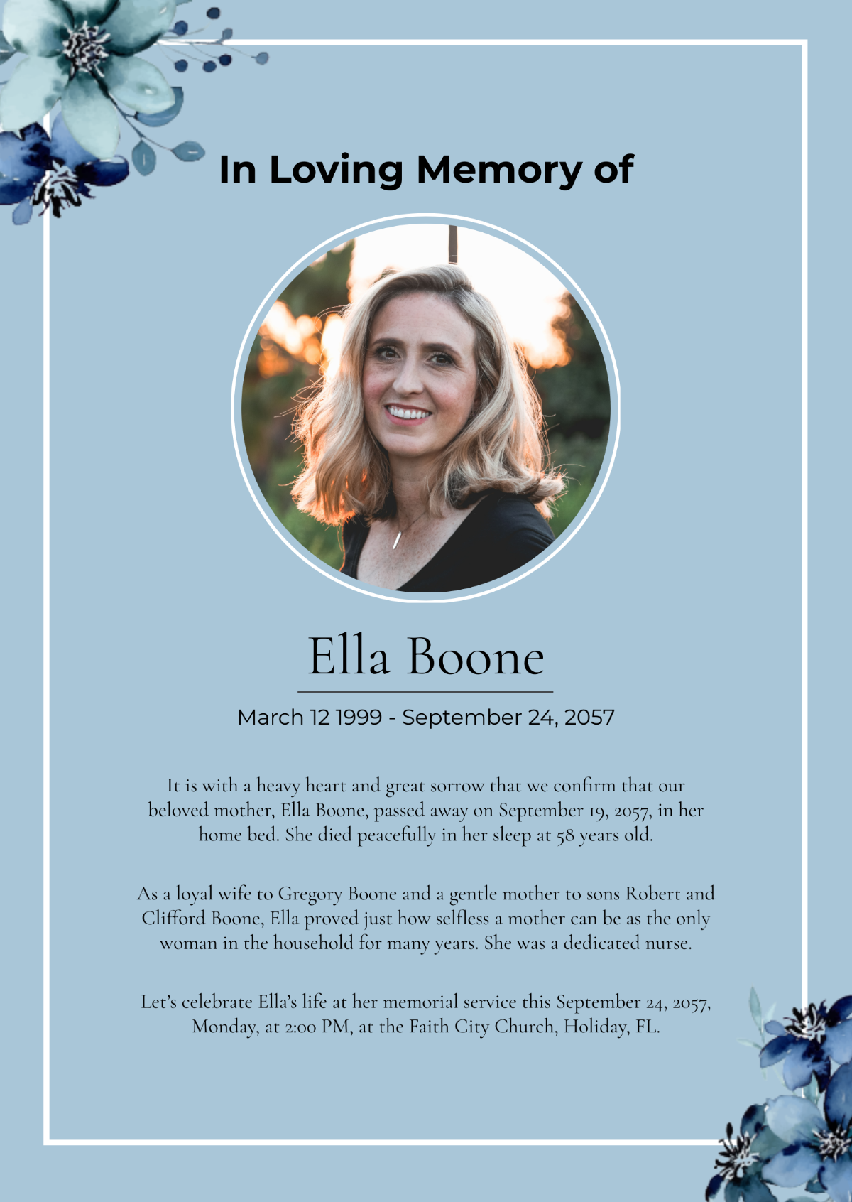 FREE Obituary Templates Blank Form For Obituary