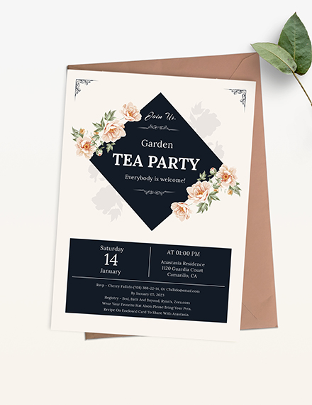 Garden Tea Party Invitation Template Illustrator Word Outlook 
