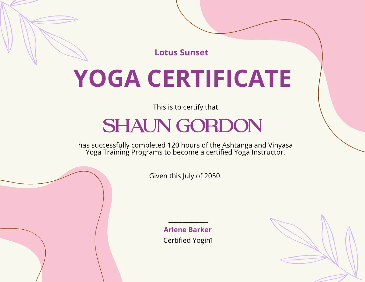 Free Yoga Attendance Certificate Template To Edit Online