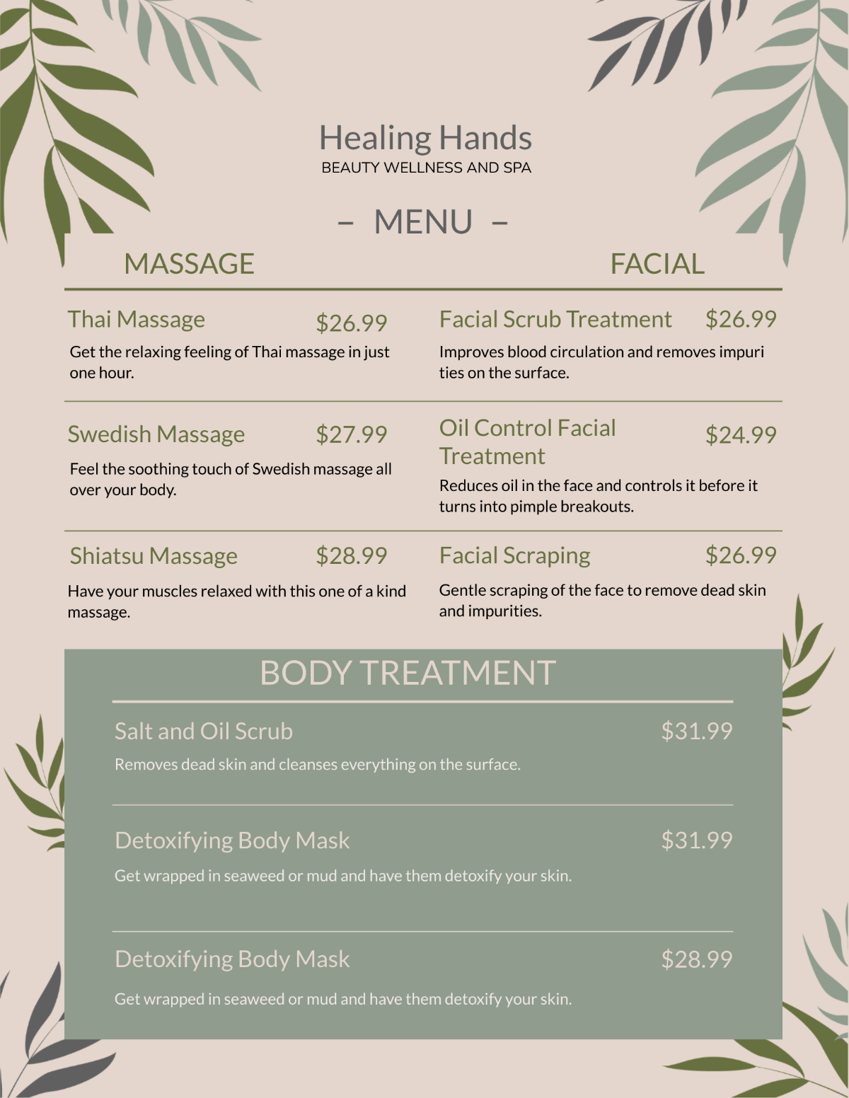 Free Salon Menu Templates Editable And Printable