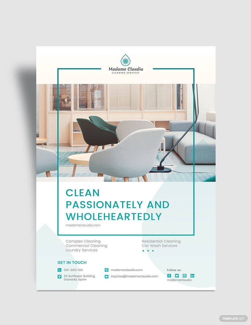 Cleaning Company Flyer Template Google Docs Illustrator InDesign 