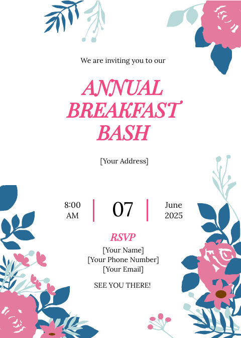Floral Breakfast Party Invitation Template - Edit Online & Download ...