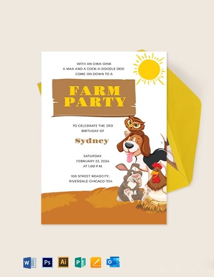 Farm Birthday Party Invitation Template - Download in Word, Illustrator ...