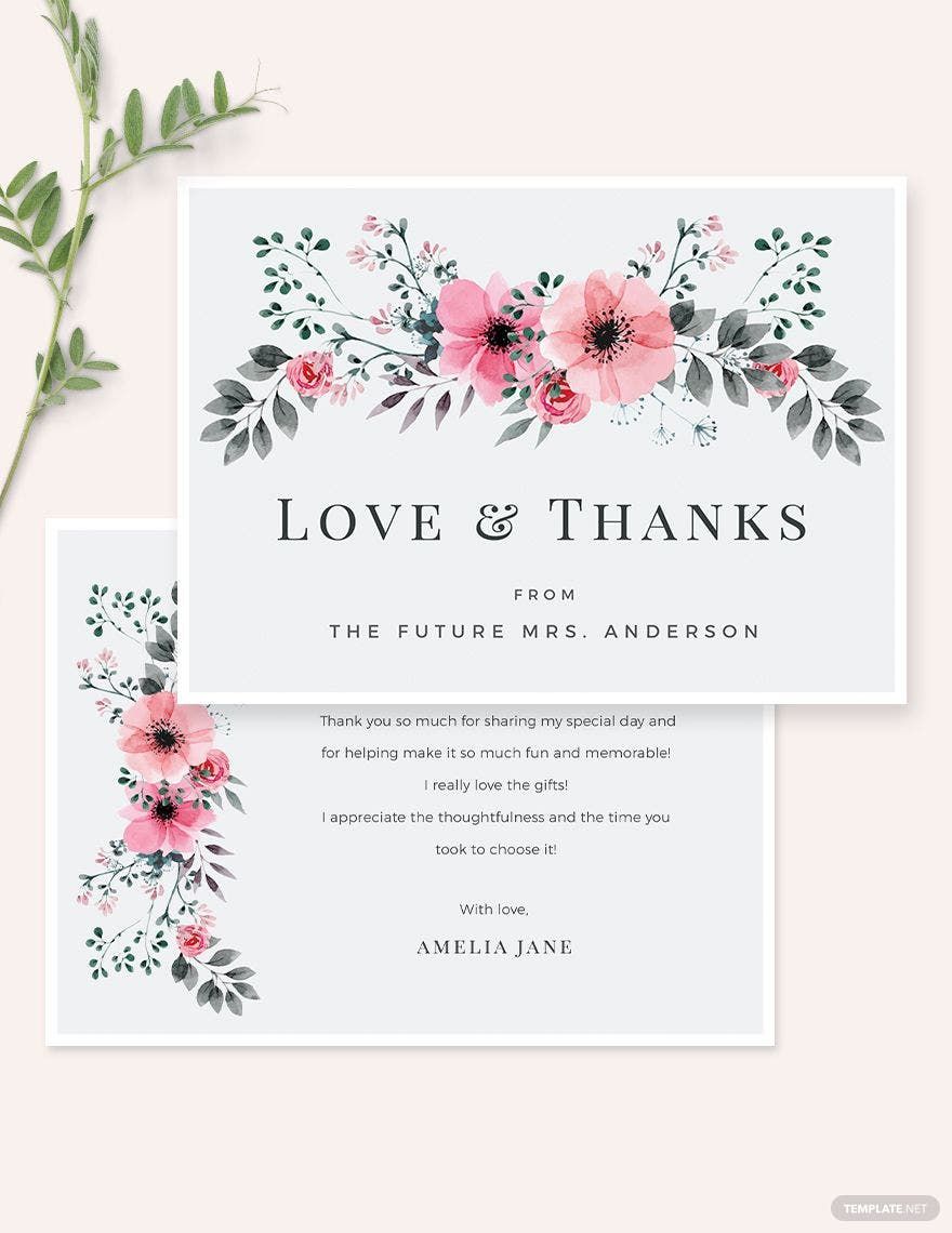 Bridal Shower Thank You Card Template Google Docs Illustrator Word 