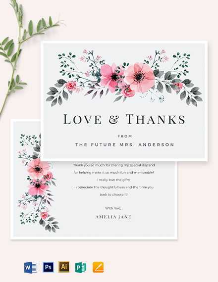 Bridal Shower Thank You Card Template Google Docs Illustrator Word 