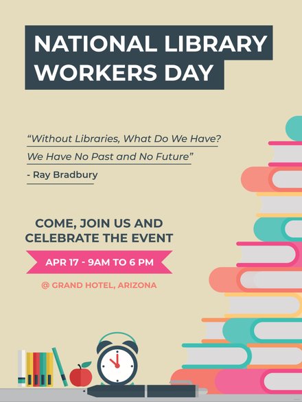 Free National Library Worker's Day Poster Template in Adobe Photoshop ...