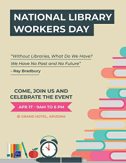 Free National Library Workers Day Poster Template