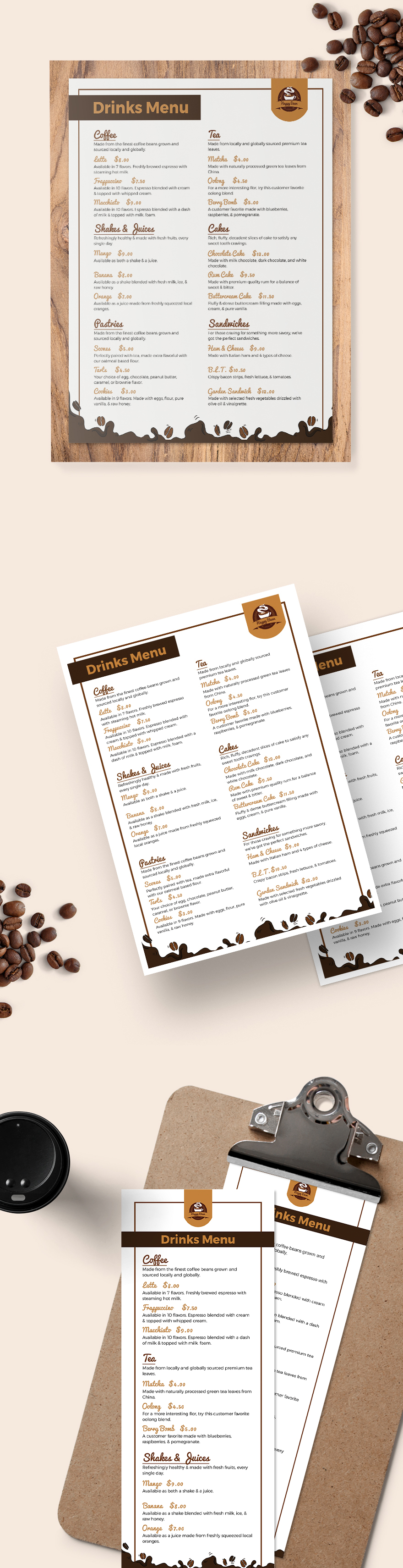 Coffee Menu Template - Illustrator, Word, Apple Pages, PSD, Publisher ...