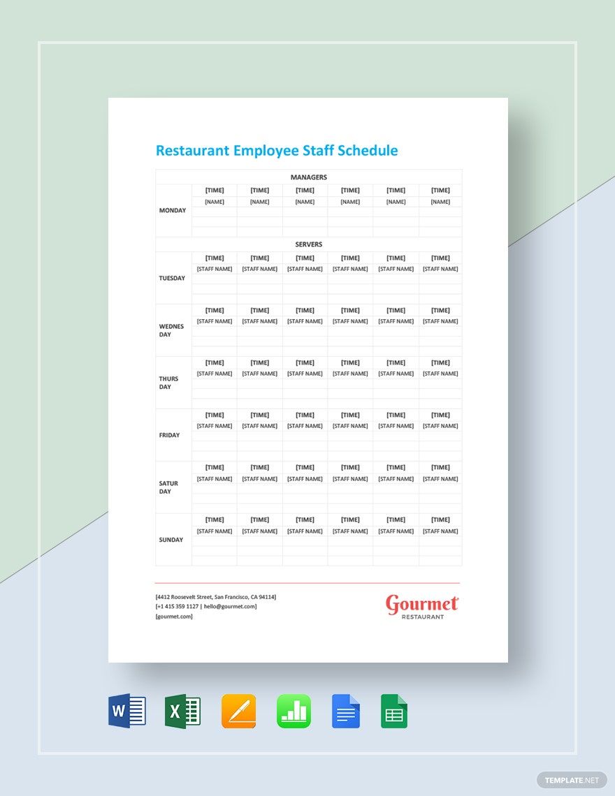 Restaurant Employee Staff Schedule Template Download In Word Google Docs Excel Google 