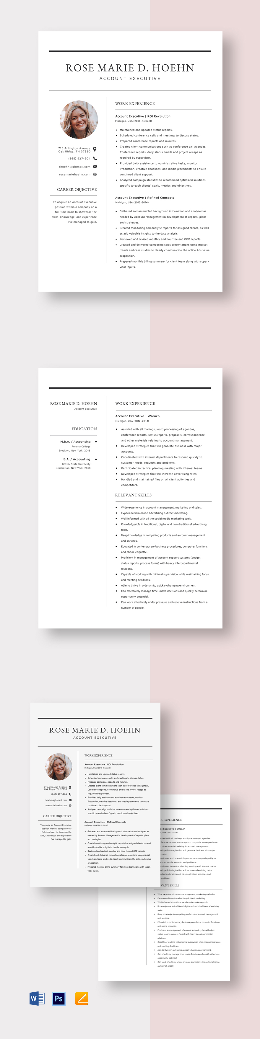 Senior Executive Resume Template - InDesign, Word, Apple Pages, PSD ...