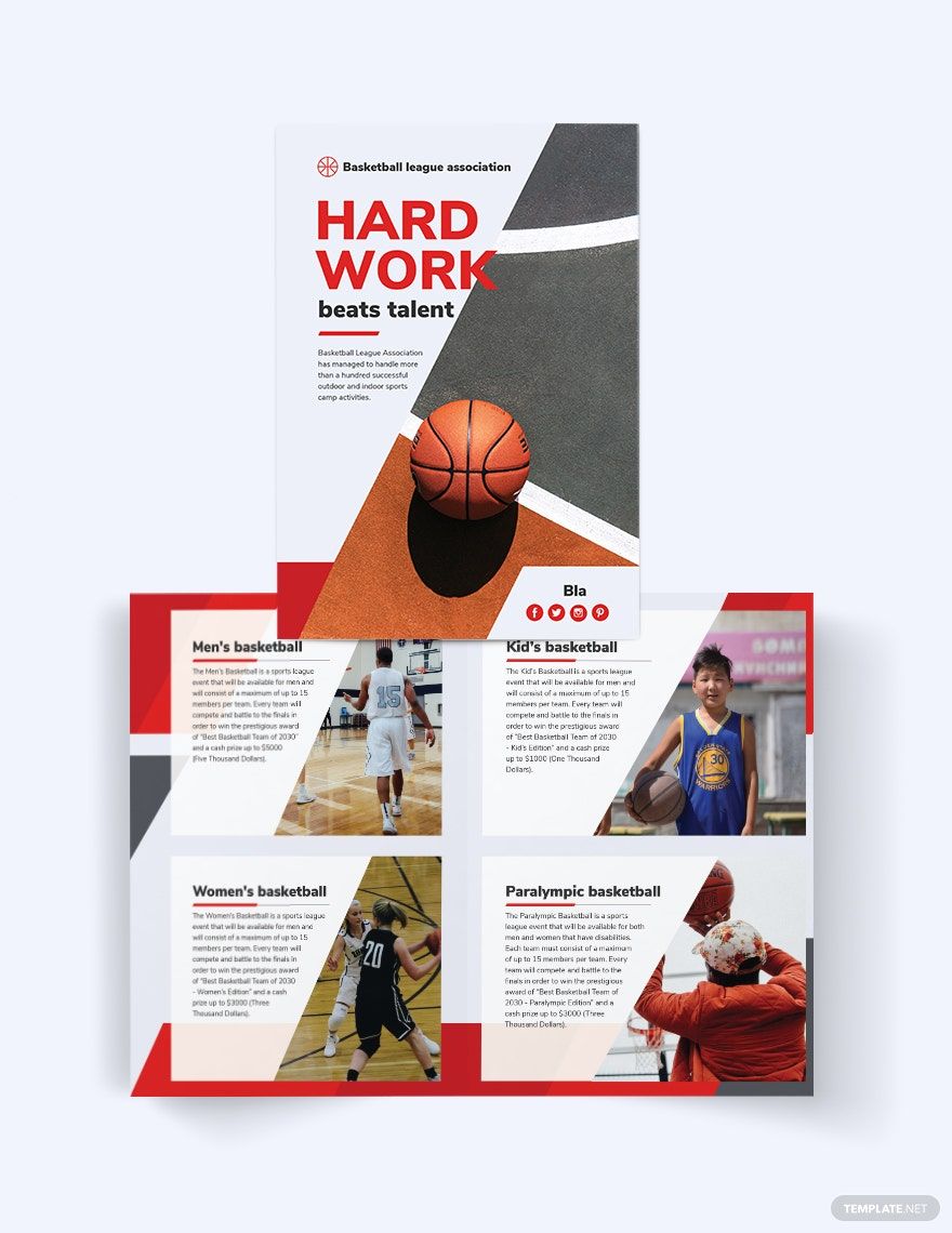 Basketball Bi Fold Brochure Template Google Docs Illustrator InDesign Word Apple Pages 