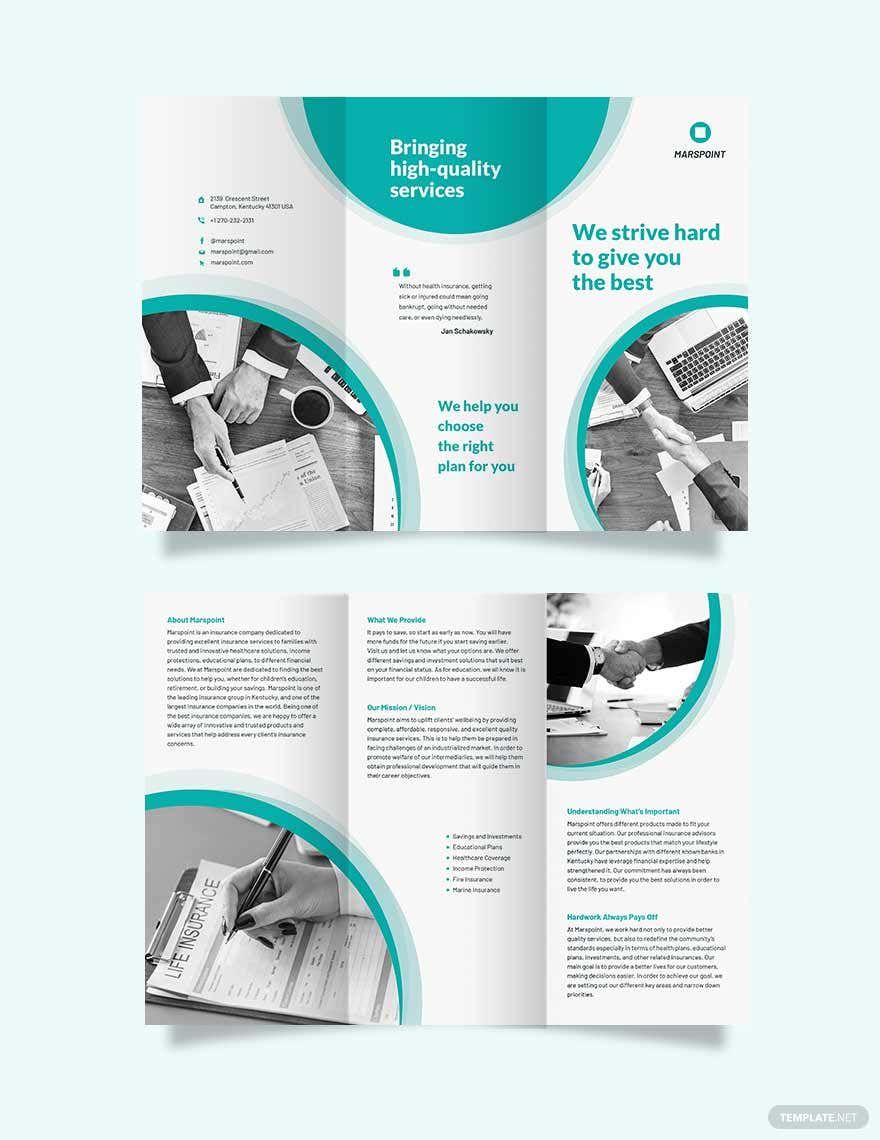 Insurance Tri Fold Brochure Template Word Google Docs Illustrator PSD Apple Pages 