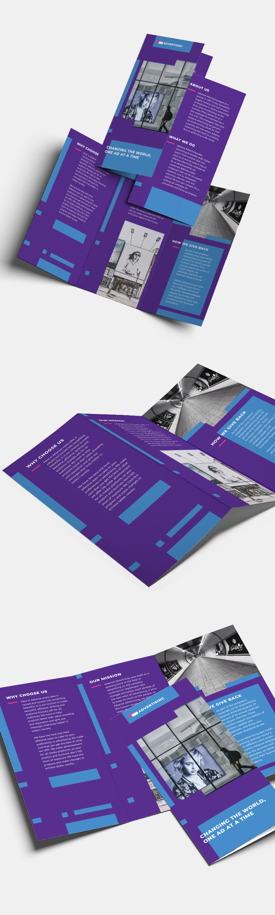 Free Tri-fold simple advertising agency brochure Template - Illustrator, InDesign, Word, PSD ...