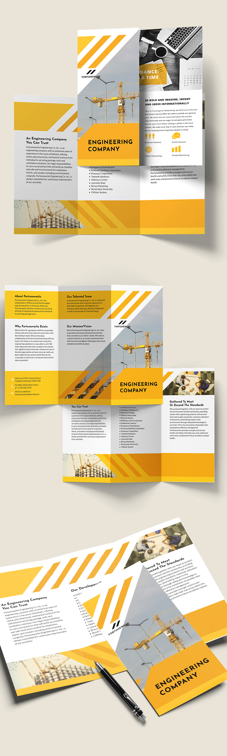 Engineering Company Tri-Fold Brochure Template - Illustrator, InDesign ...