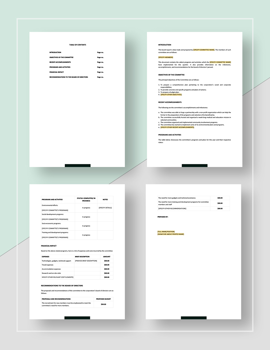 Basic Board Report Template - Google Docs, Word, Apple Pages | Template.net