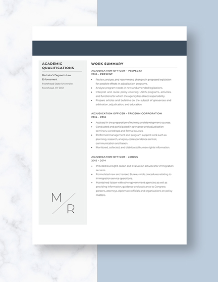Adjudication Officer Sample Resume
