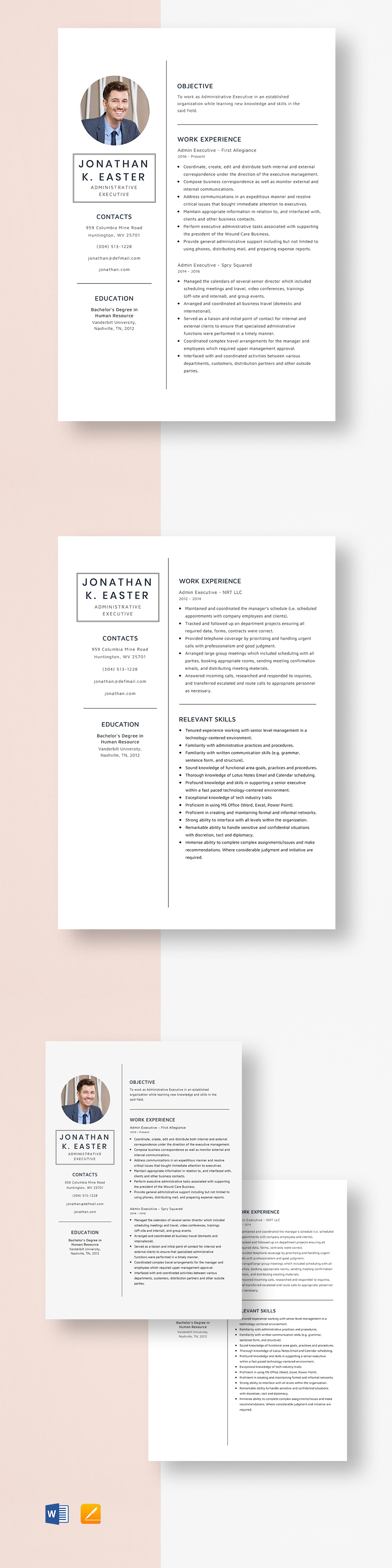 Admin Executive Resume Template - Word, Apple Pages | Template.net