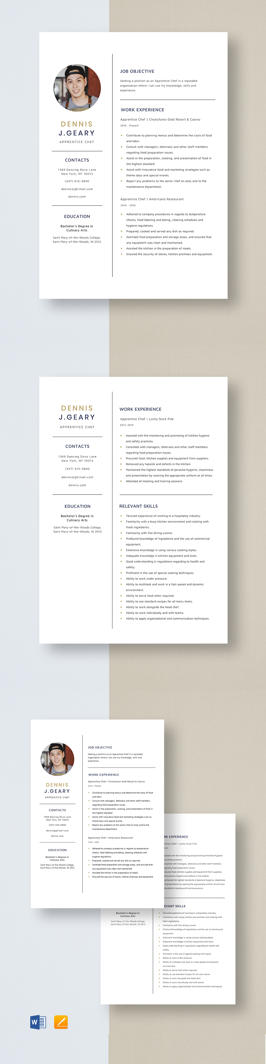 Assistant Chef Resume Template - Word, Apple Pages | Template.net