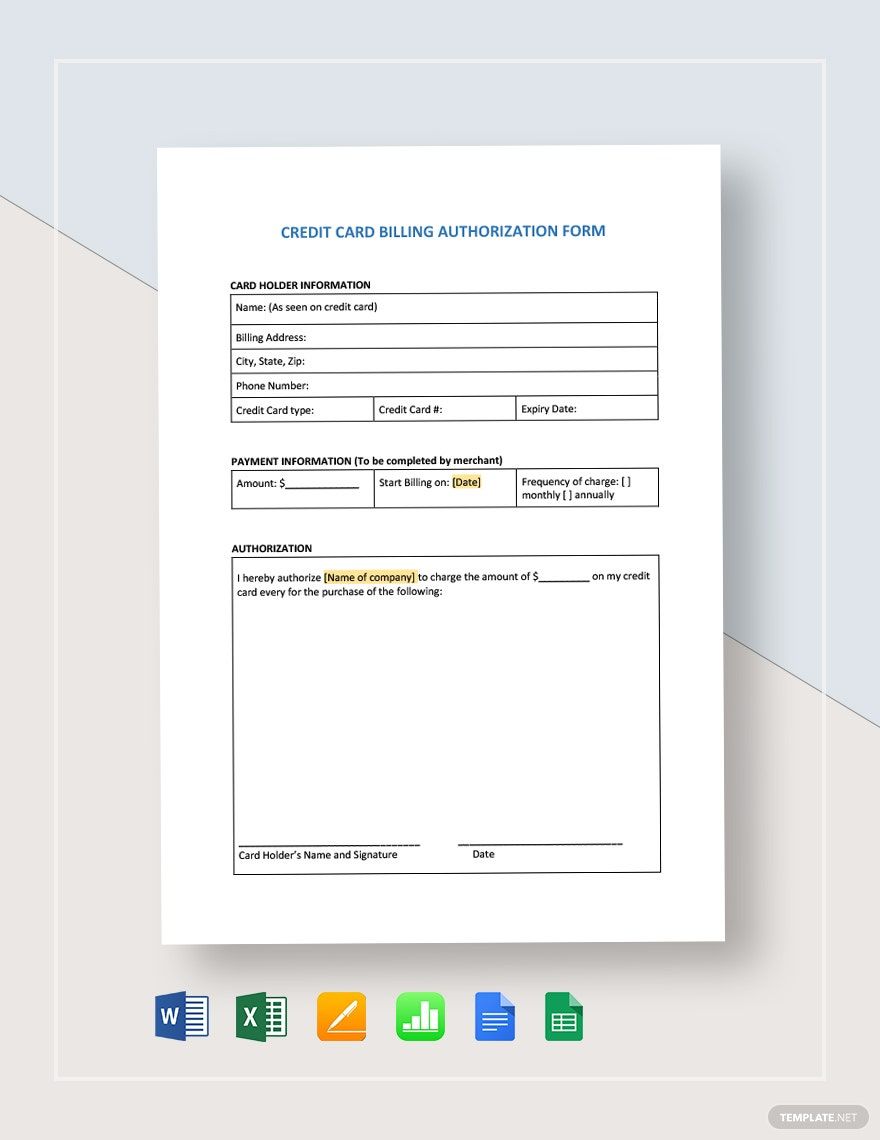 Free Credit Card Billing Authorization Form Template Download In Word 