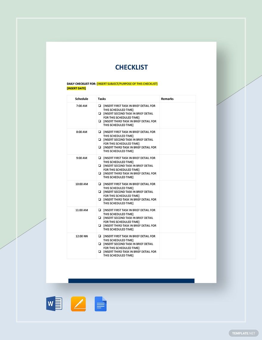 Checklist Sample Template Google Docs Word Apple Pages Template