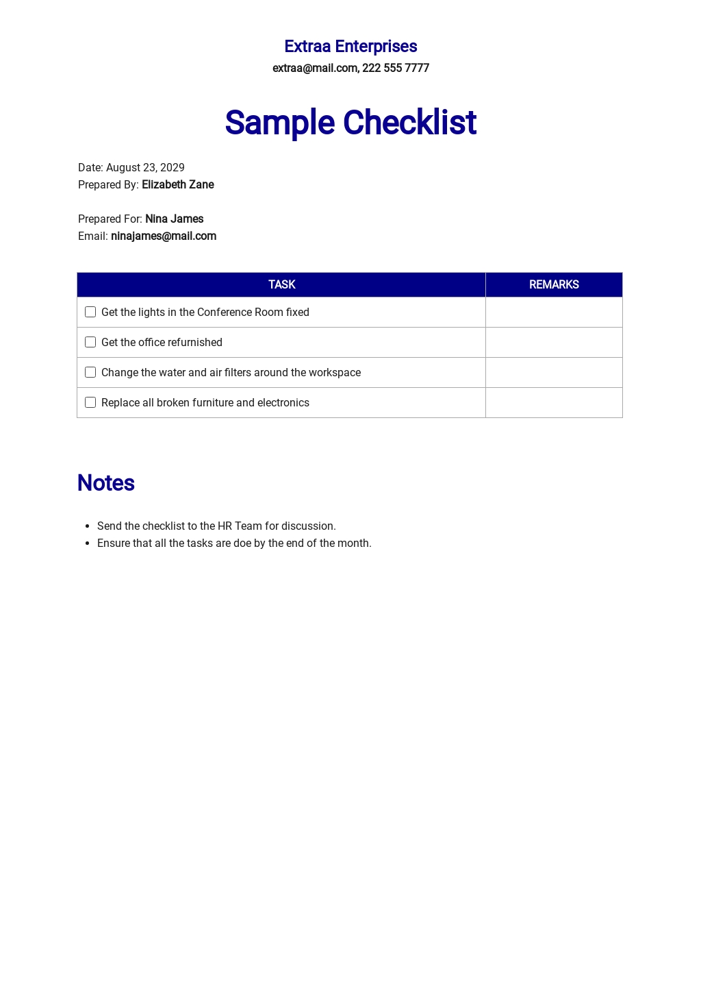 216+ FREE Sample Checklist Templates [Edit & Download] | Template.net