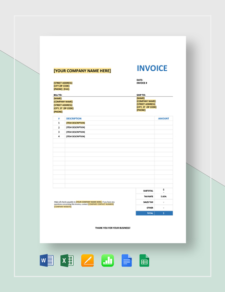 Tax Invoice Template - 23+ Word, Excel, PDF Format Download