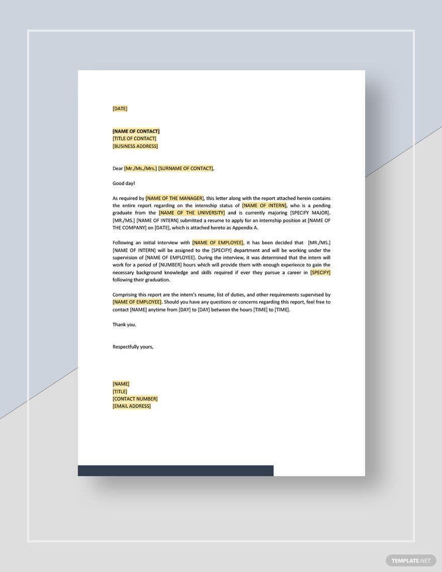 Internship Report Sample Template Google Docs Word Apple Pages 