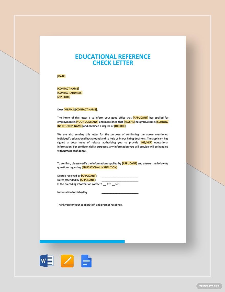 Sample Educational Reference Check Letter Download In Word Google 