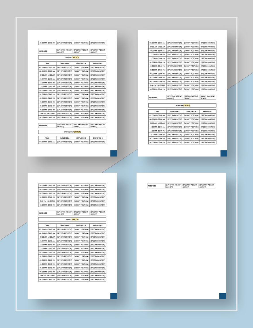 Weekly Employee Shift Schedule Template - Google Docs, Word, Apple ...
