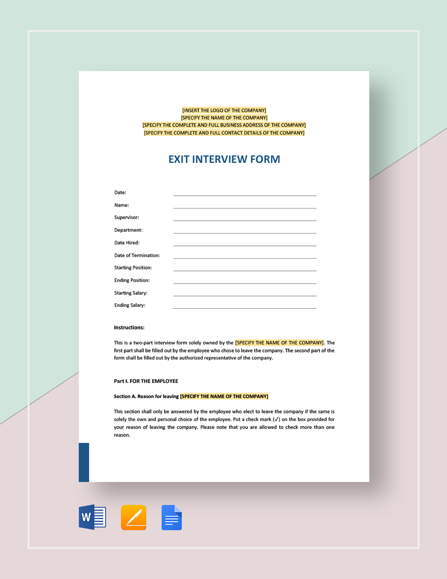 Employee Exit Interview Form Template Google Docs Word Apple Pages Template
