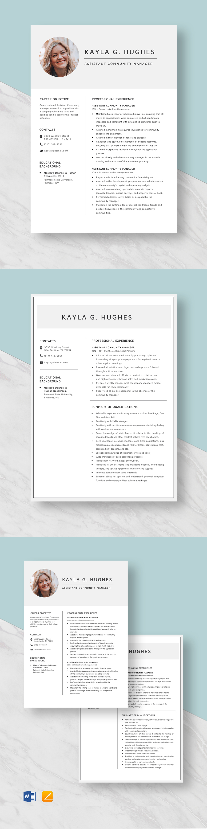 Assistant Community Manager Resume Template Word Apple Pages 
