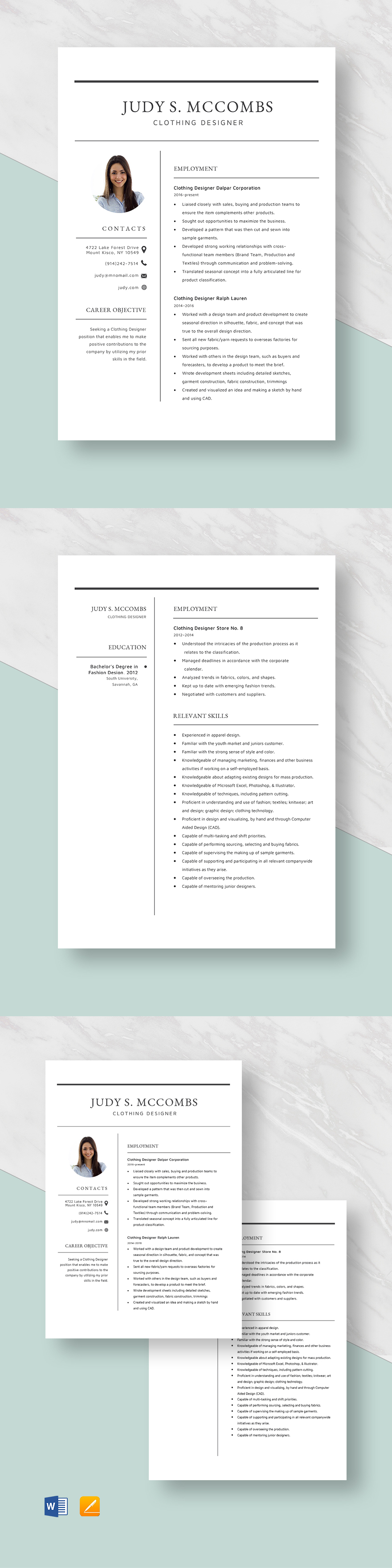 Clothing Designer Resume Template - Word, Apple Pages | Template.net