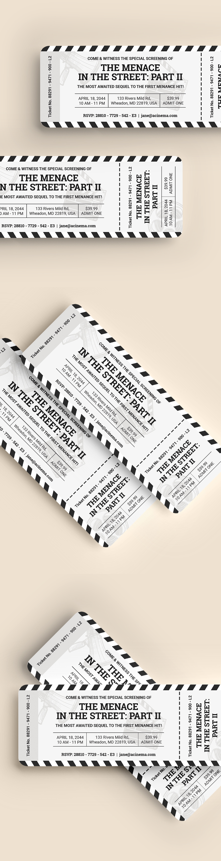 Cinema Ticket Template - Illustrator, Word, Apple Pages, PSD, Publisher ...