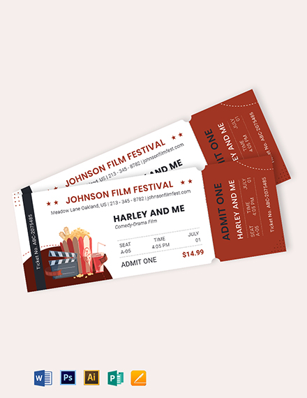 Cinema Ticket Template Illustrator Word Apple Pages PSD Publisher 